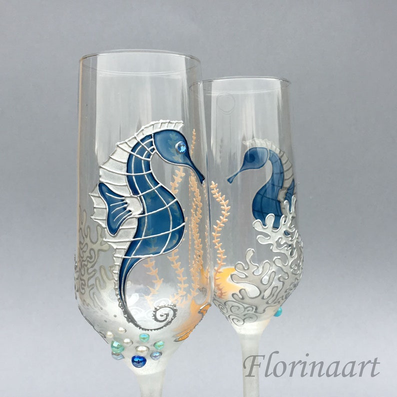Beach wedding glasses Wine glasses Seahorse glasses | Etsy