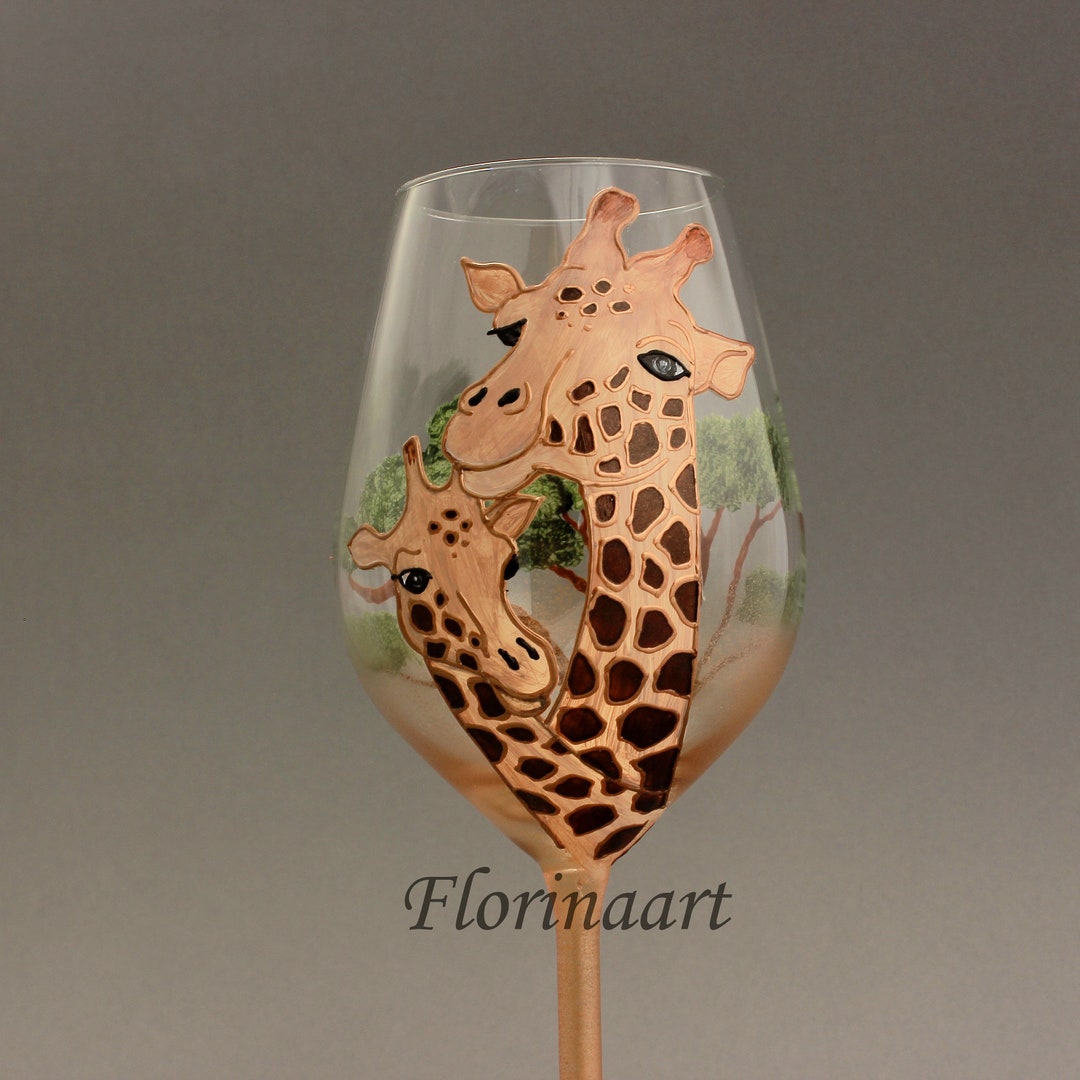 Giraffe Wine Glass, Giraffe Gift, Giraffe Art, Hand Painted Wine Glass ...