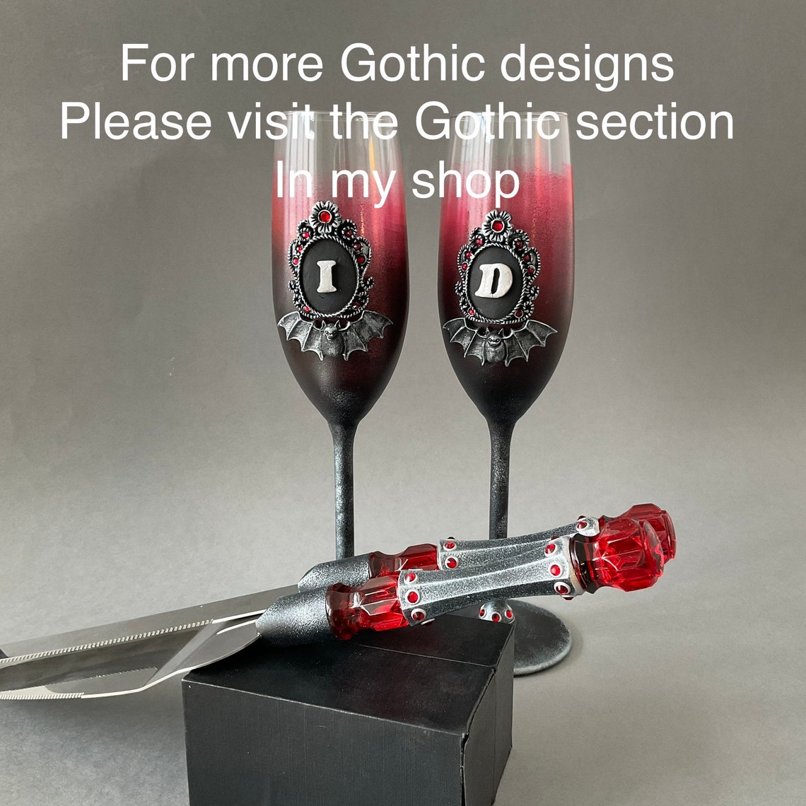 Gothic Wedding Goblets and Cake Serving Set Gothic Wine - Etsy