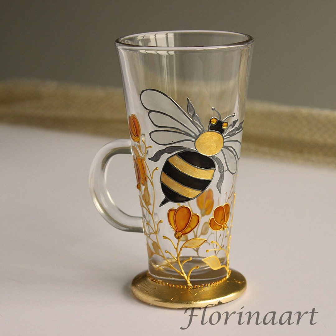 Hand Painted Bumble Bee Glass Mug: Grandma Gift - Etsy