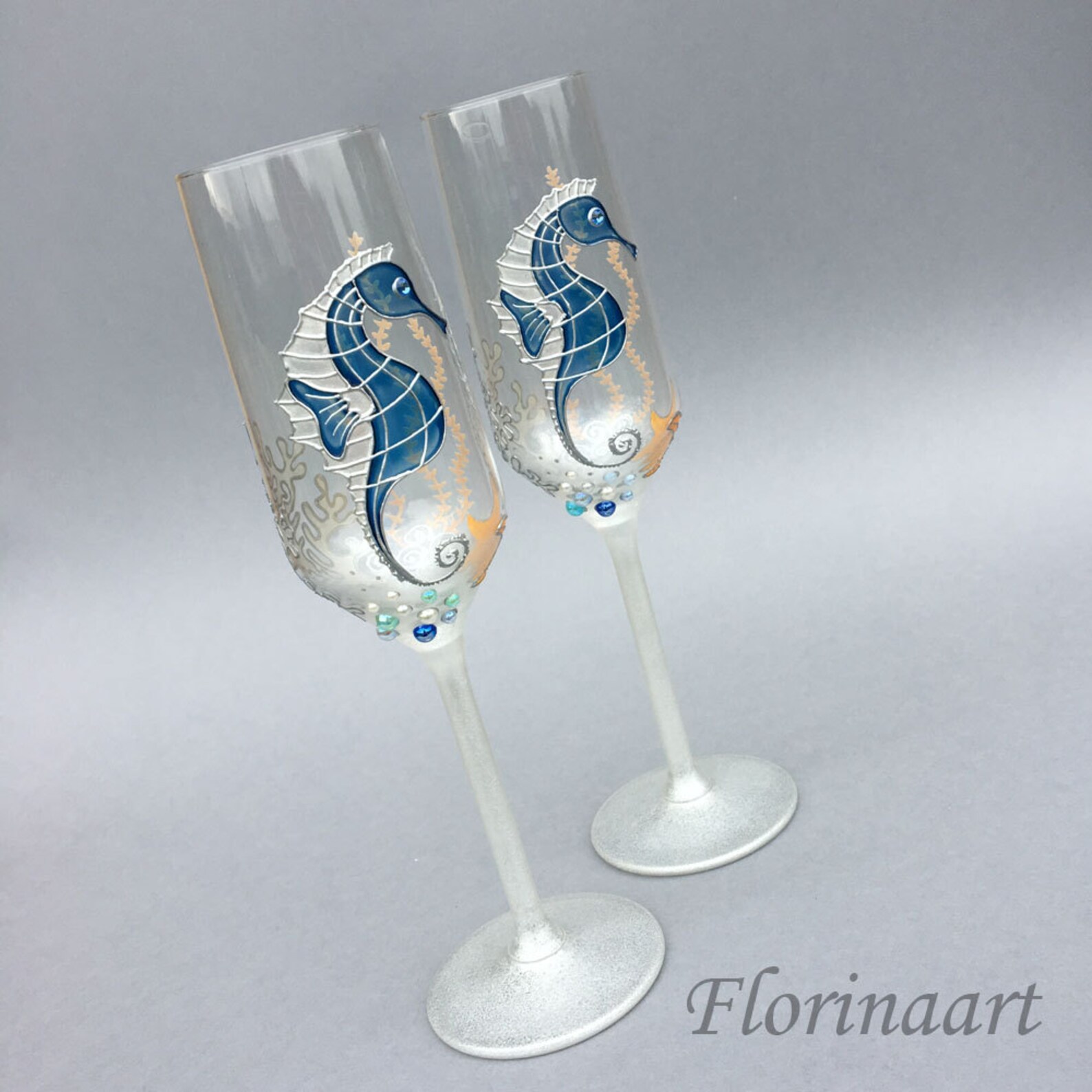 Beach wedding glasses Wine glasses Seahorse glasses | Etsy