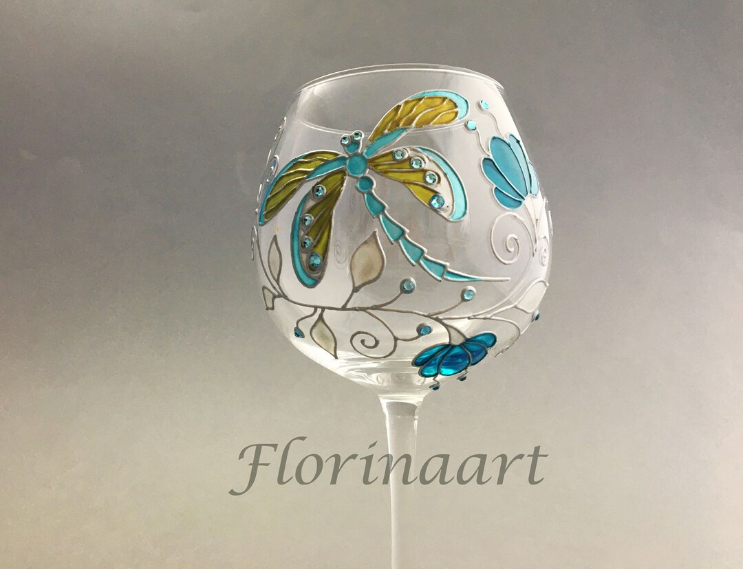 Hand Painted Dragonfly Gin Glass, Personalized Gin Balloon Unique ...