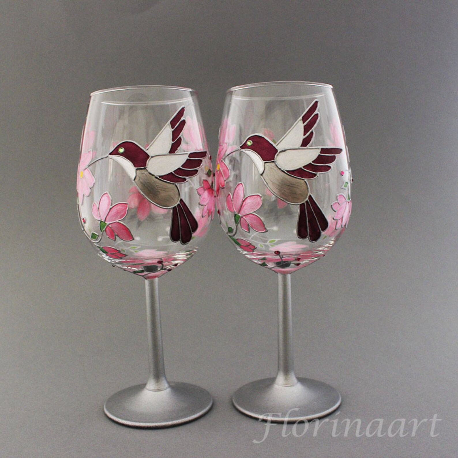 Hummingbird Wine Glasses, Hand Painted Bird Wine Glass, Unique ...