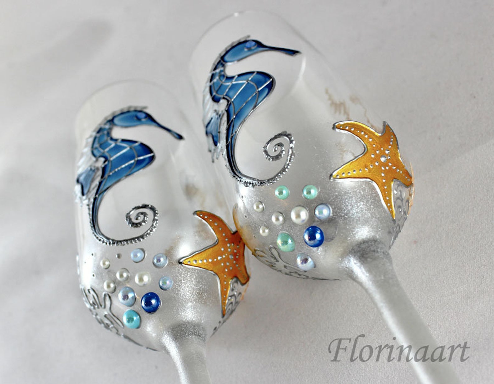 Beach wedding glasses Wine glasses Seahorse glasses | Etsy