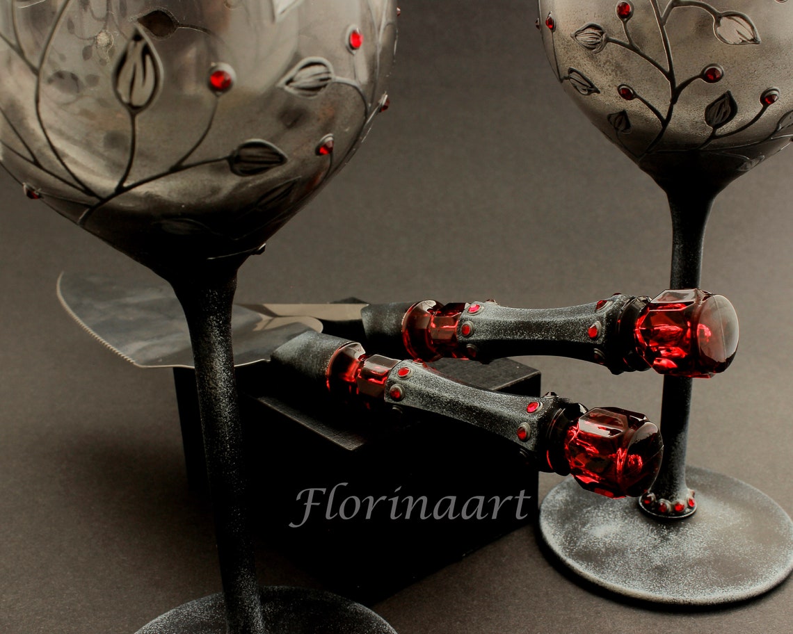 Gothic Wedding Goblets and Cake Serving Set Gothic Wine - Etsy