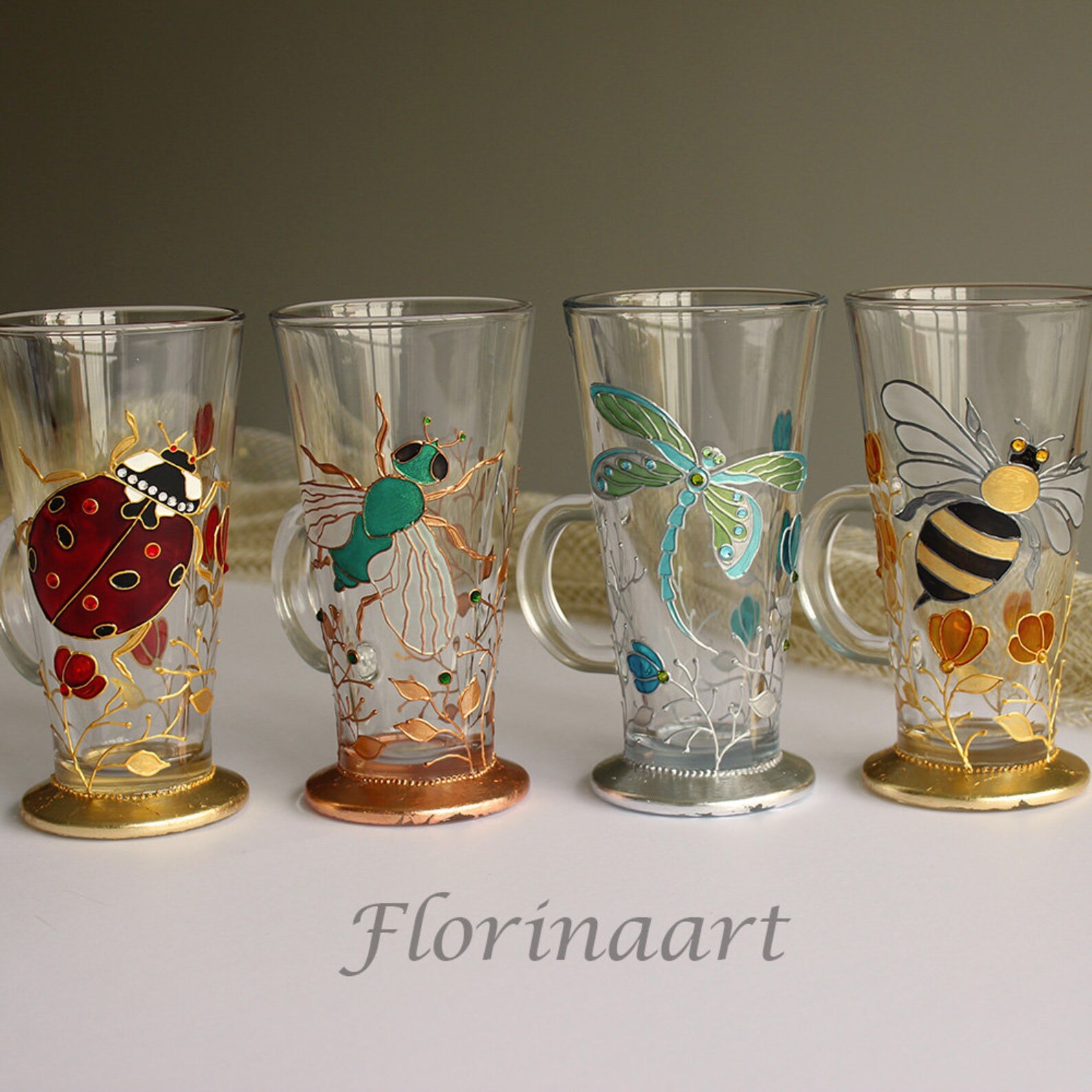 Dragonfly Tea Cup Glass Mug Irish Coffee Cup Hand Painted - Etsy