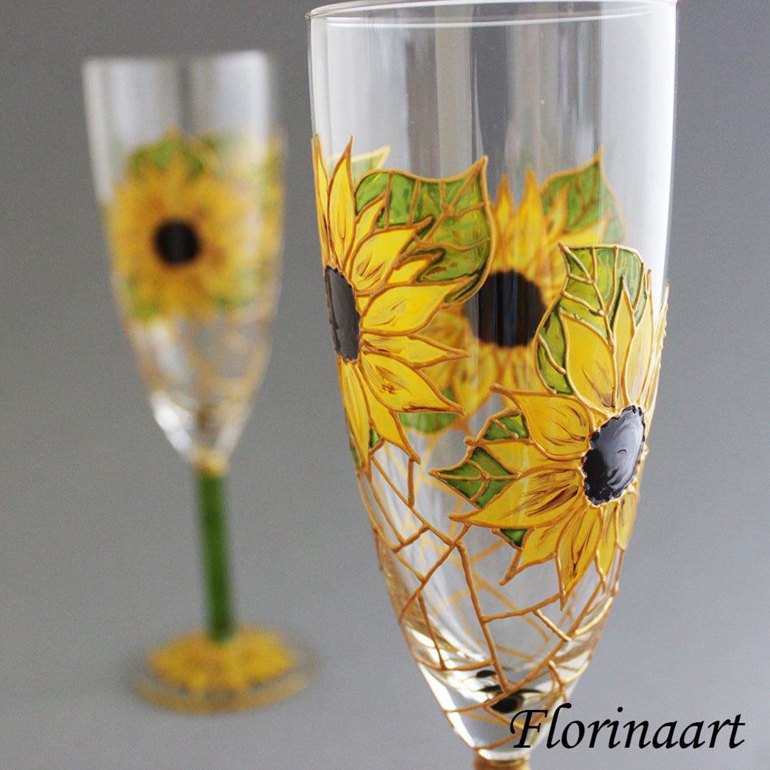 Sunflower Wedding Glasses Rustic Wedding Glasses Sunflower - Etsy