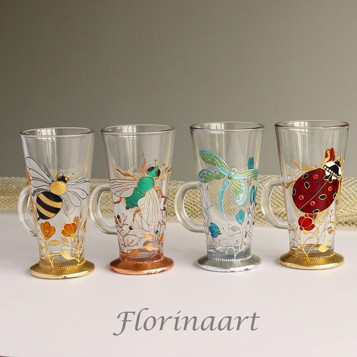 Dragonfly Tea Cup Glass Mug Irish Coffee Cup Hand Painted - Etsy