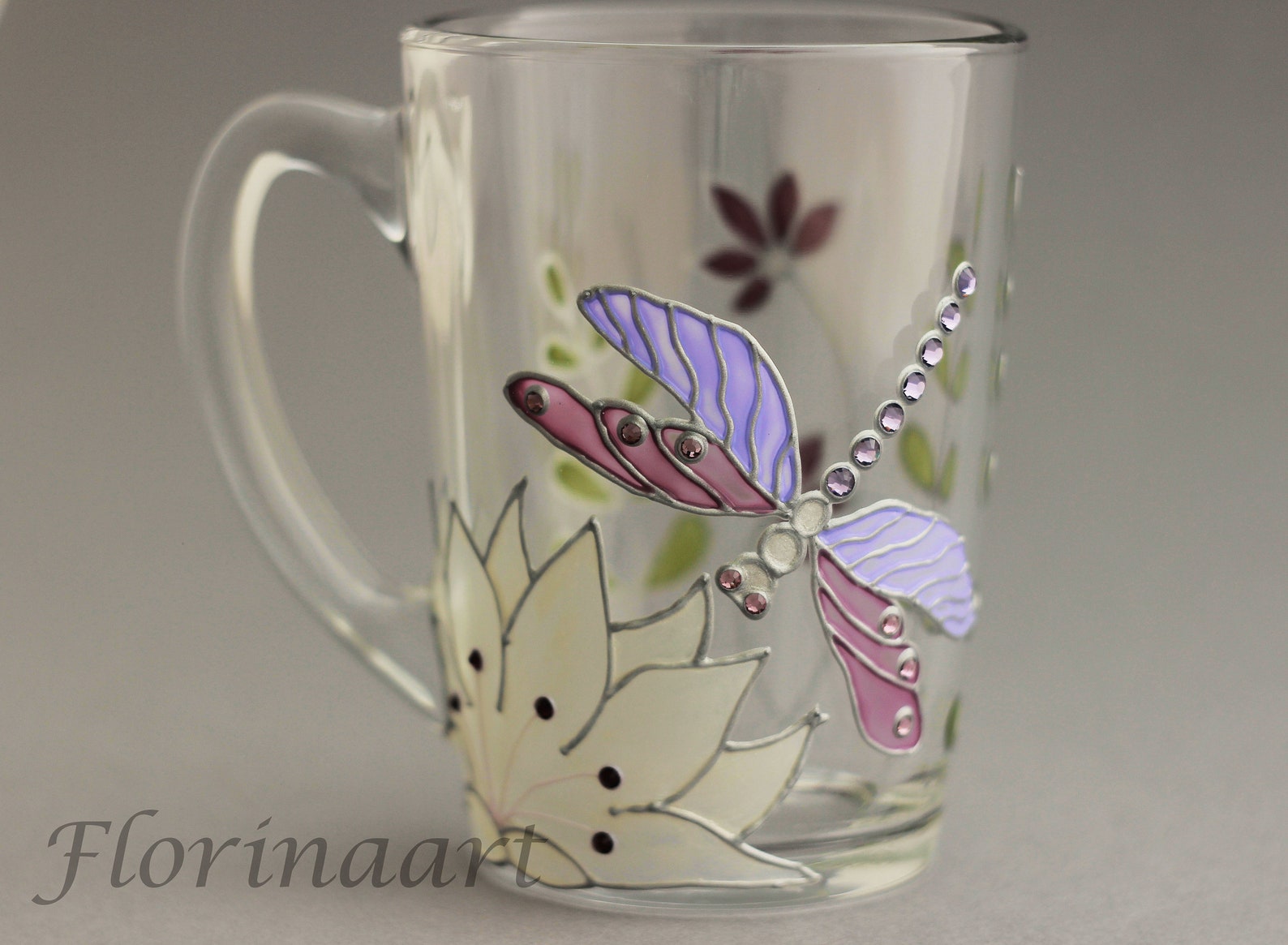Dragonfly Tea Cup Glass Mug Irish Coffee Cup Hand Painted - Etsy