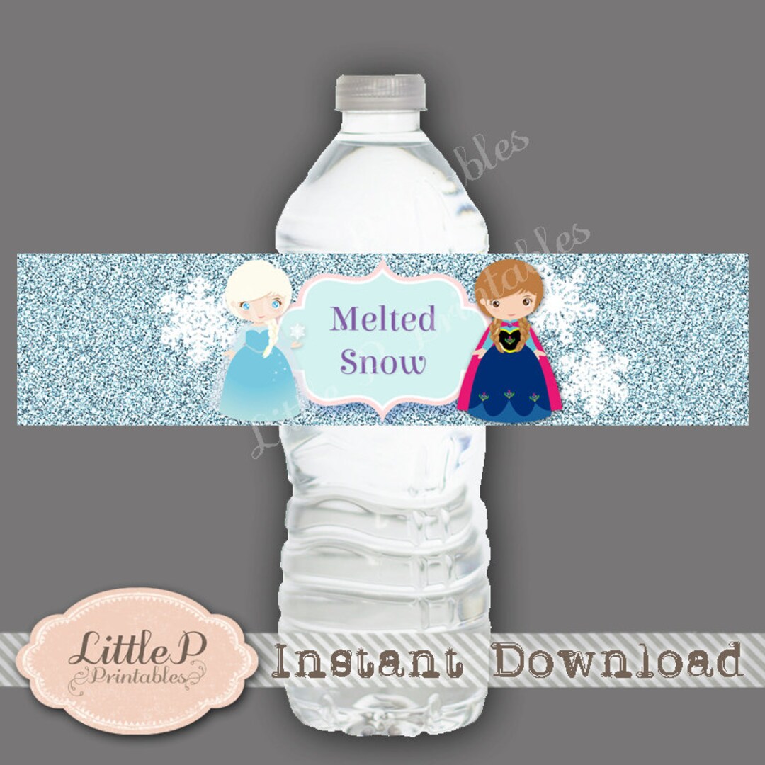 Frozen Water Bottle Label. INSTANT DOWNLOAD. Blue Glitter Label. Frozen ...