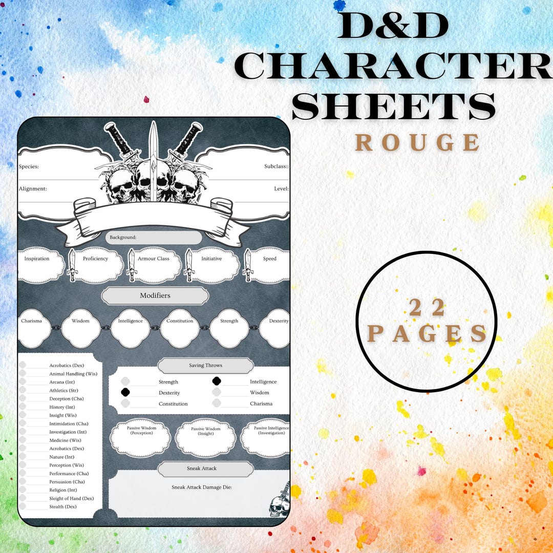 Printable ROUGE Dnd Character Journal, Dnd Character Tracker, A4 ...