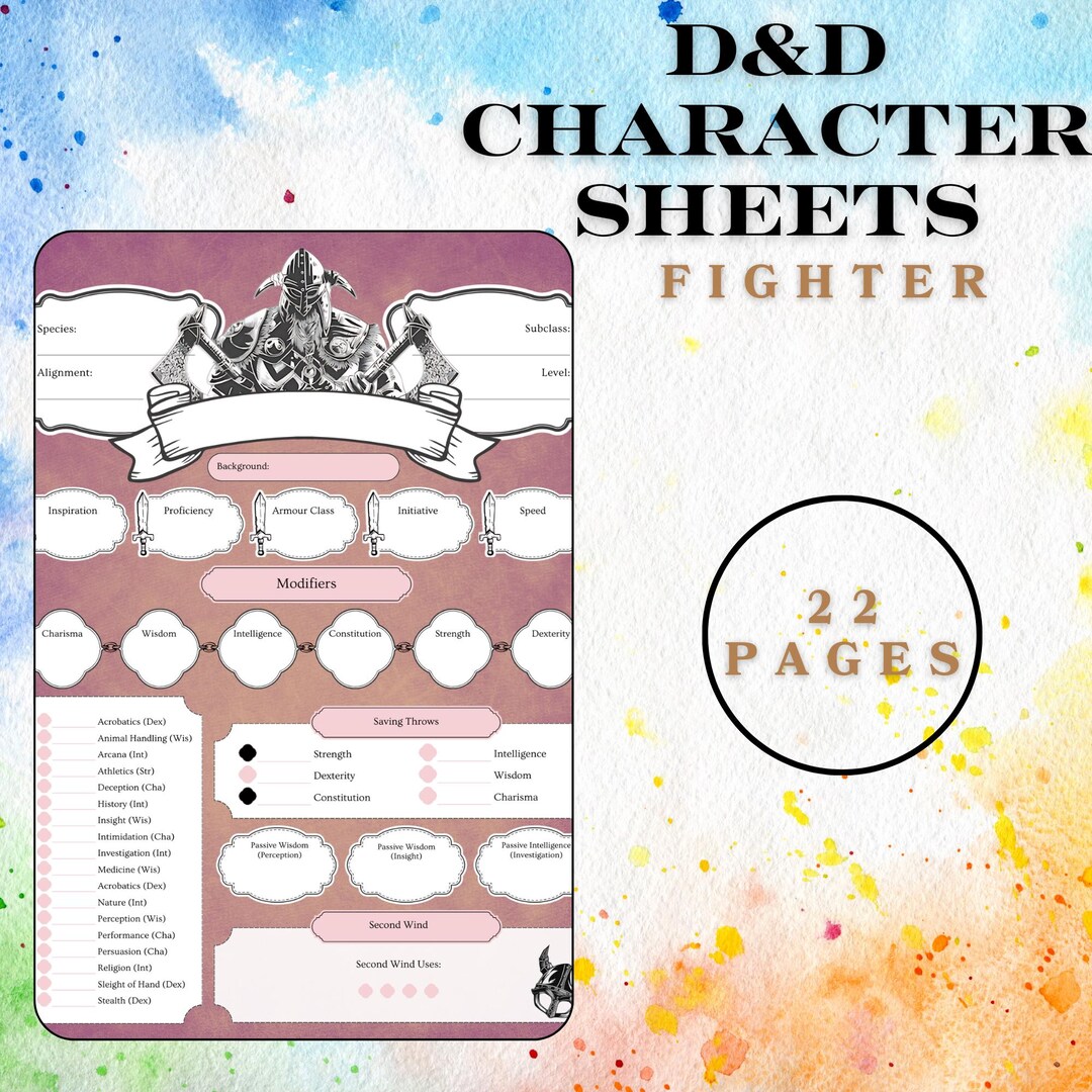 Printable FIGHTER Dnd Character Journal, Dnd Character Tracker, A4 ...