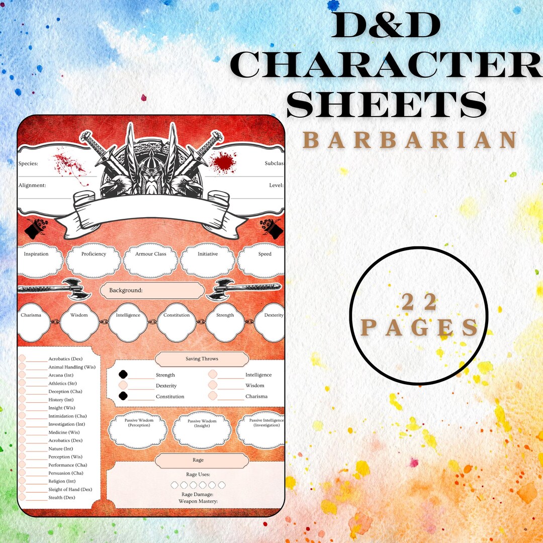 Printable BARBARIAN Dnd Character Journal, Dnd Character Tracker, A4 ...