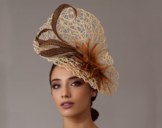 Original Cream Hat With Feathers, Cream Wedding Hat,beige Fascinator ...