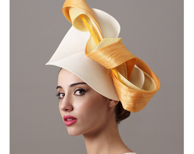 Yellow and Orange Fascinator Hat for Woman, Ladies Orange Derby ...