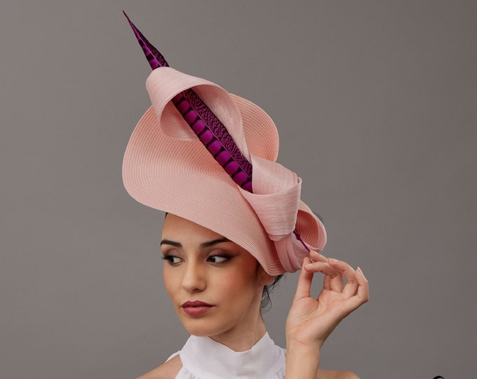 Blush Pink and Fucshia Royal Ascot Fascinator Hat for Woman, Pink ...