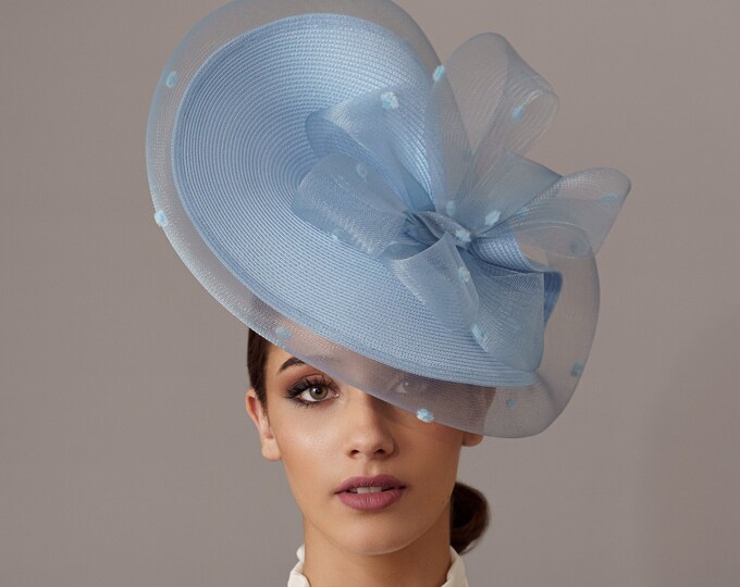 Light Blue Veiled Fascinator Hat for Woman, Pale Blue Ascot Races Hat ...