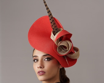 Black and Red Fascinator With Feathers, Ladies Ascot Races Fascinator ...