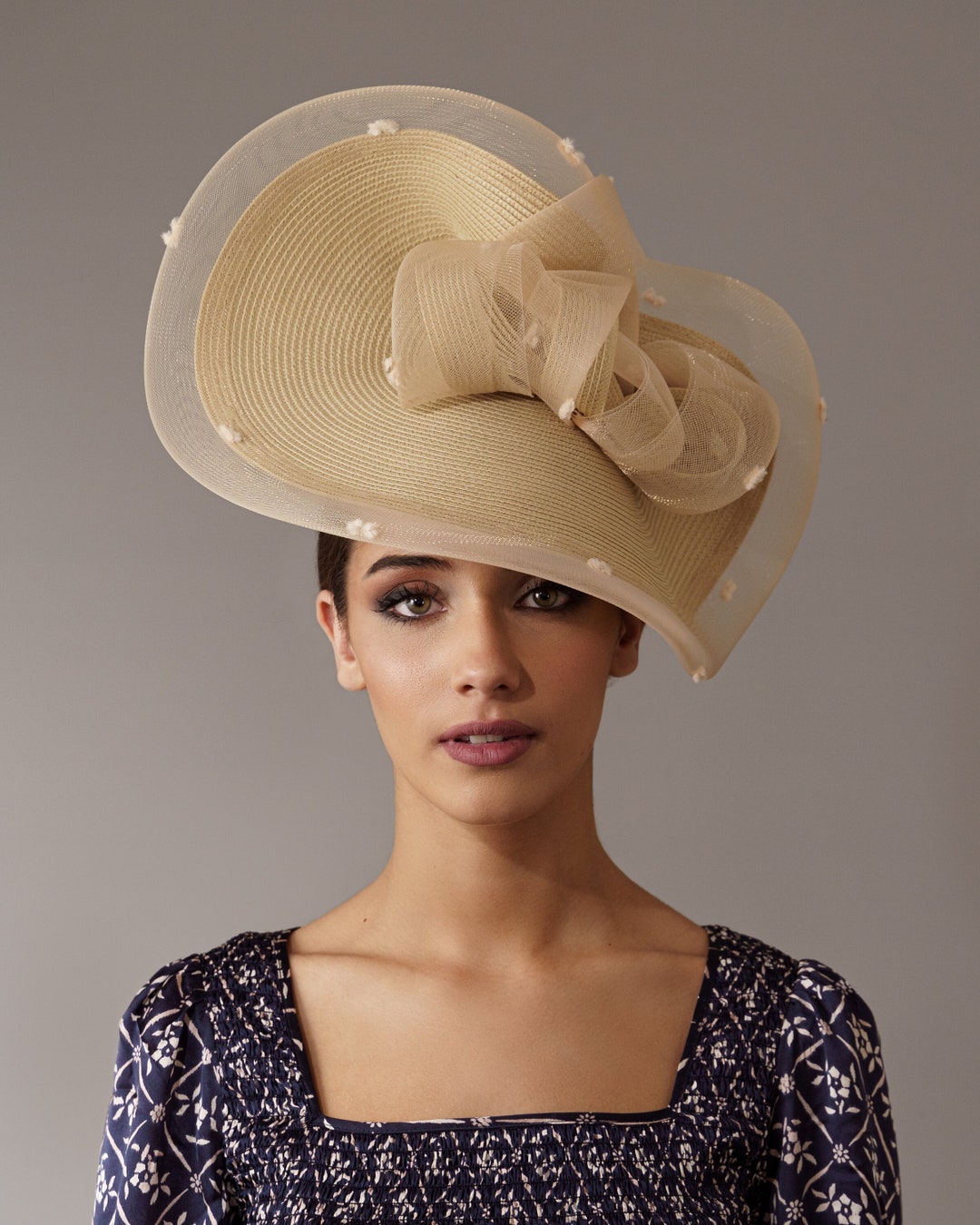 Cream Wedding Fascinator With Veil, Beige Kentucky Derby Hat for Woman ...