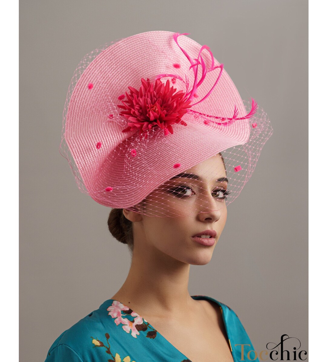 Pink Fascinator With Veil, Fuchsia Kentucky Derby Hat,pink Ascot Hat ...