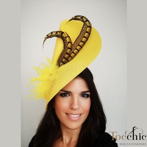 Elegant Yellow Fascinator Big Feathers Hat Yellow Yellow - Etsy