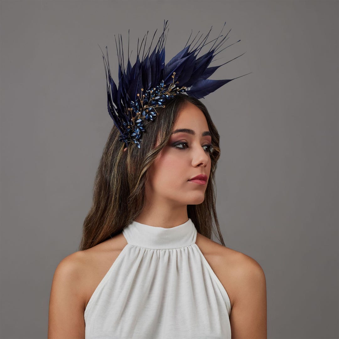 Navy Blue Woman Wedding Feathers Headband - Lady Tea Party Hat Dark ...