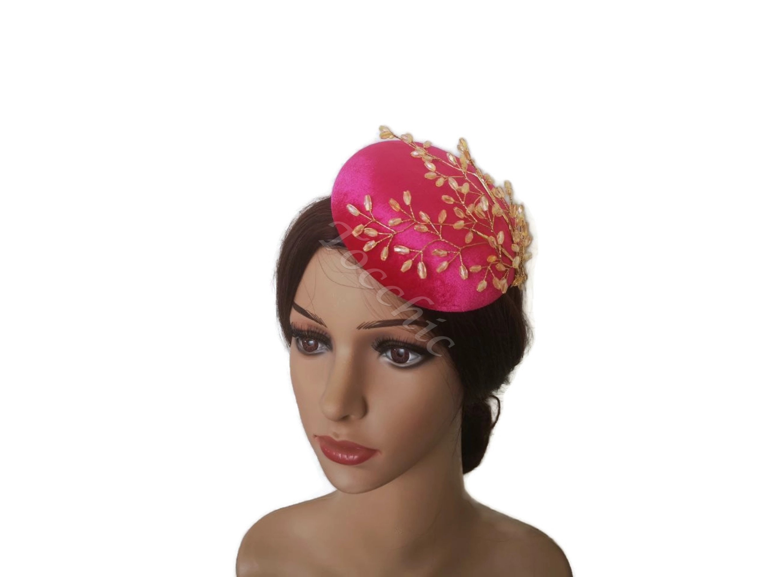 Fuschia Pink and Gold Fascinator Small Velvet Pillbox Hat | Etsy