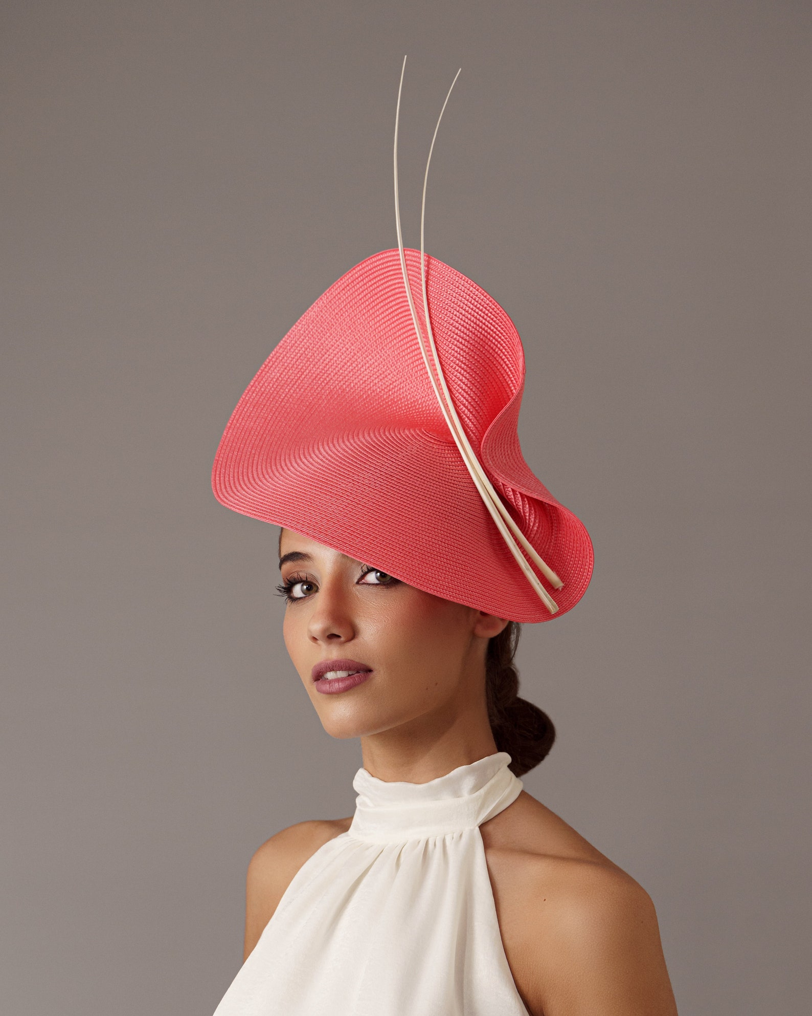 White and Coral Woman Derby Hat Coral Ascot Ladies Hat - Etsy