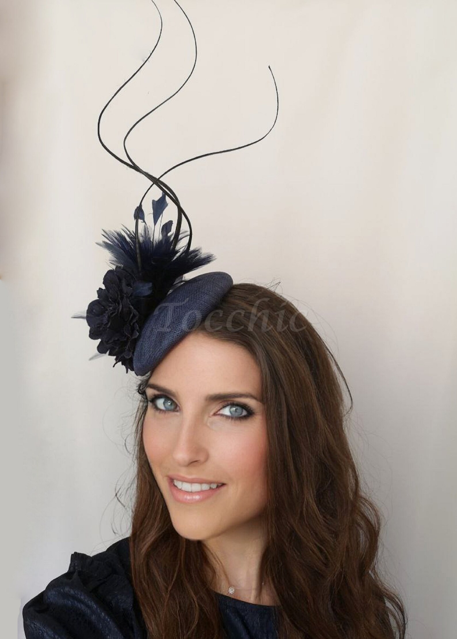 Navy Blue Wedding Fascinator Hat Woman Feathers Derby Hat | Etsy