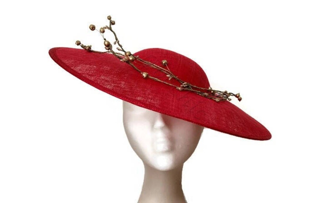 Gold and Red Ascot Hat, Red Derby Hat,red Wedding Hat,red Tea Party ...