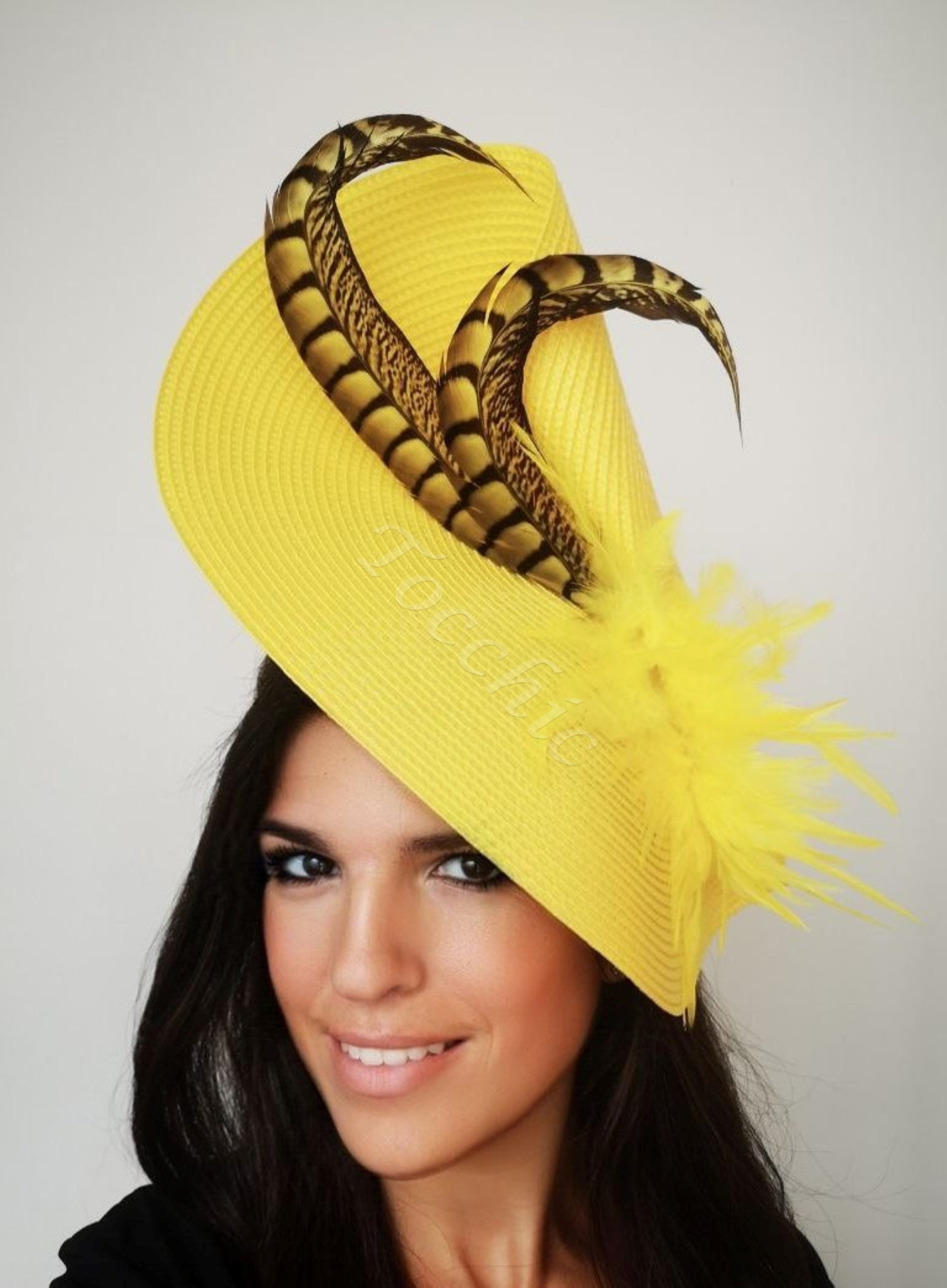 Elegant Yellow Fascinator Big Feathers Hat Yellow Yellow - Etsy
