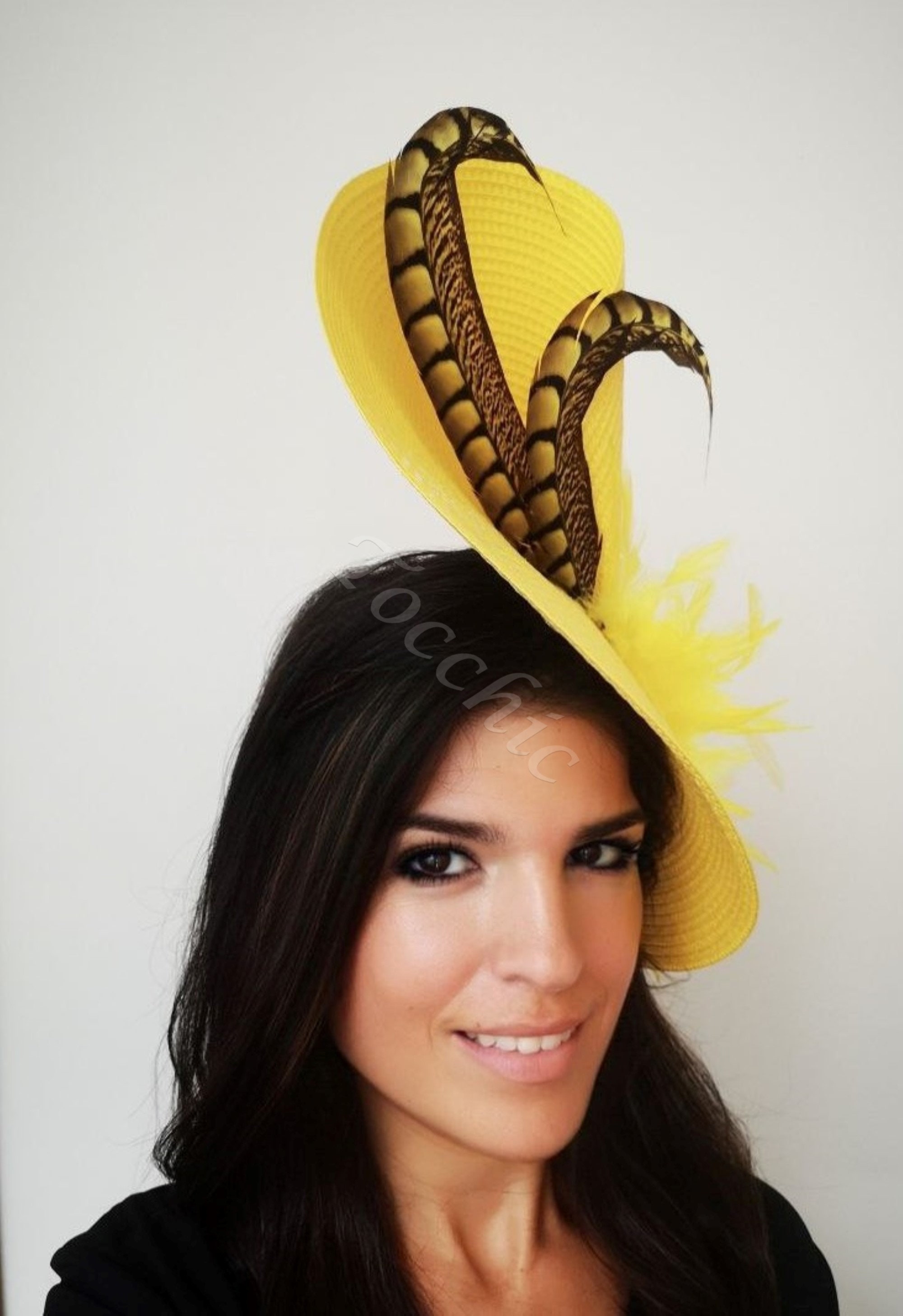 Elegant Yellow Fascinator Big Feathers Hat Yellow Yellow - Etsy