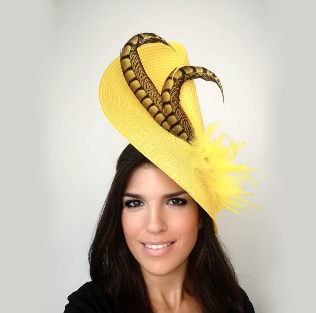 Elegant Yellow Fascinator Big Feathers Hat Yellow Yellow - Etsy