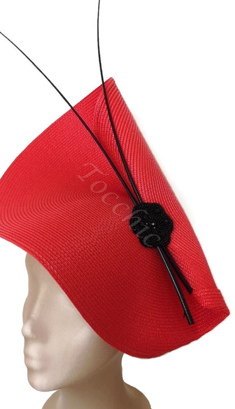 Elegant Red Ascot Hat With Black Feathers Red Wedding - Etsy
