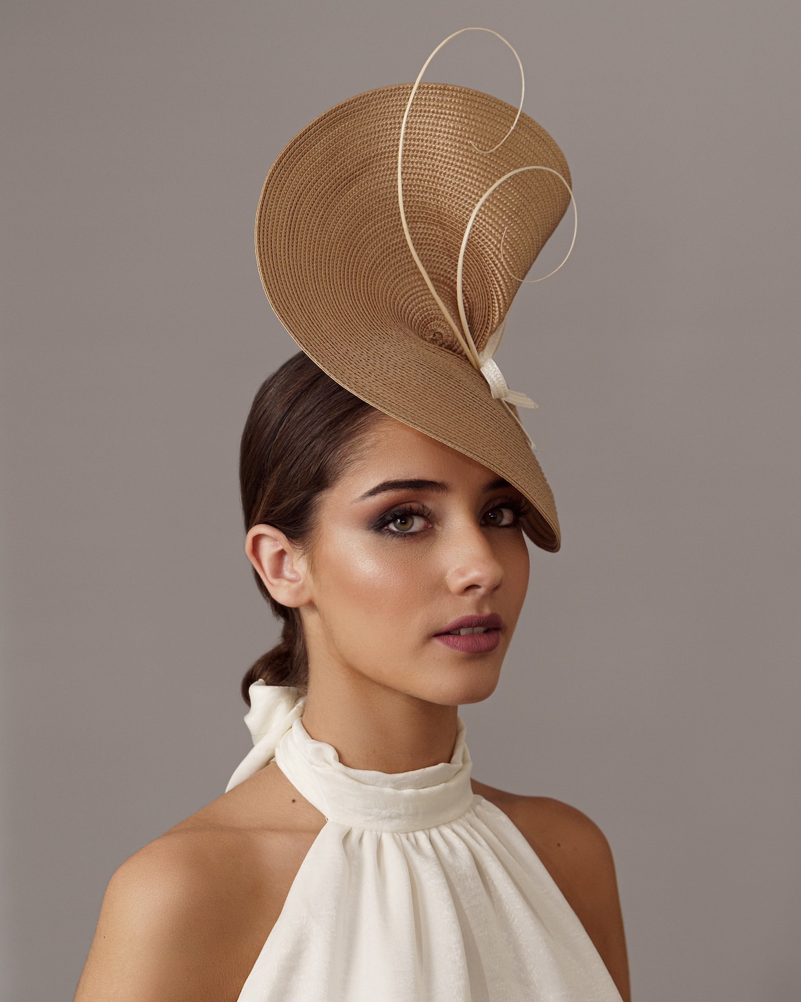 Elegant Woman Wedding Fascinator Hat Beige Camel Derby Saucer - Etsy