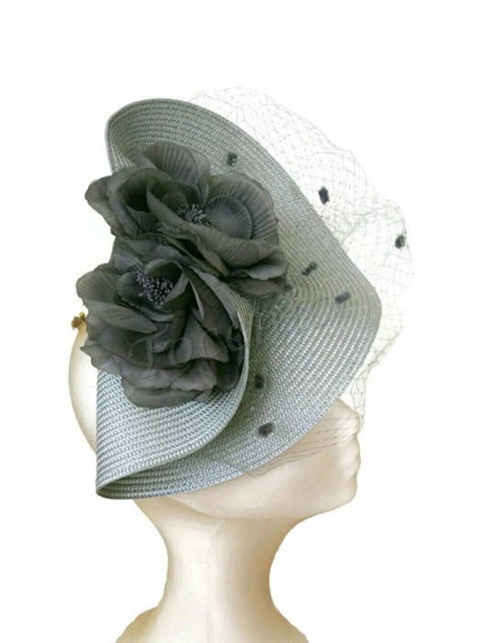 Grey veil fascinator with flowers Gray Ascot hat Grey | Etsy