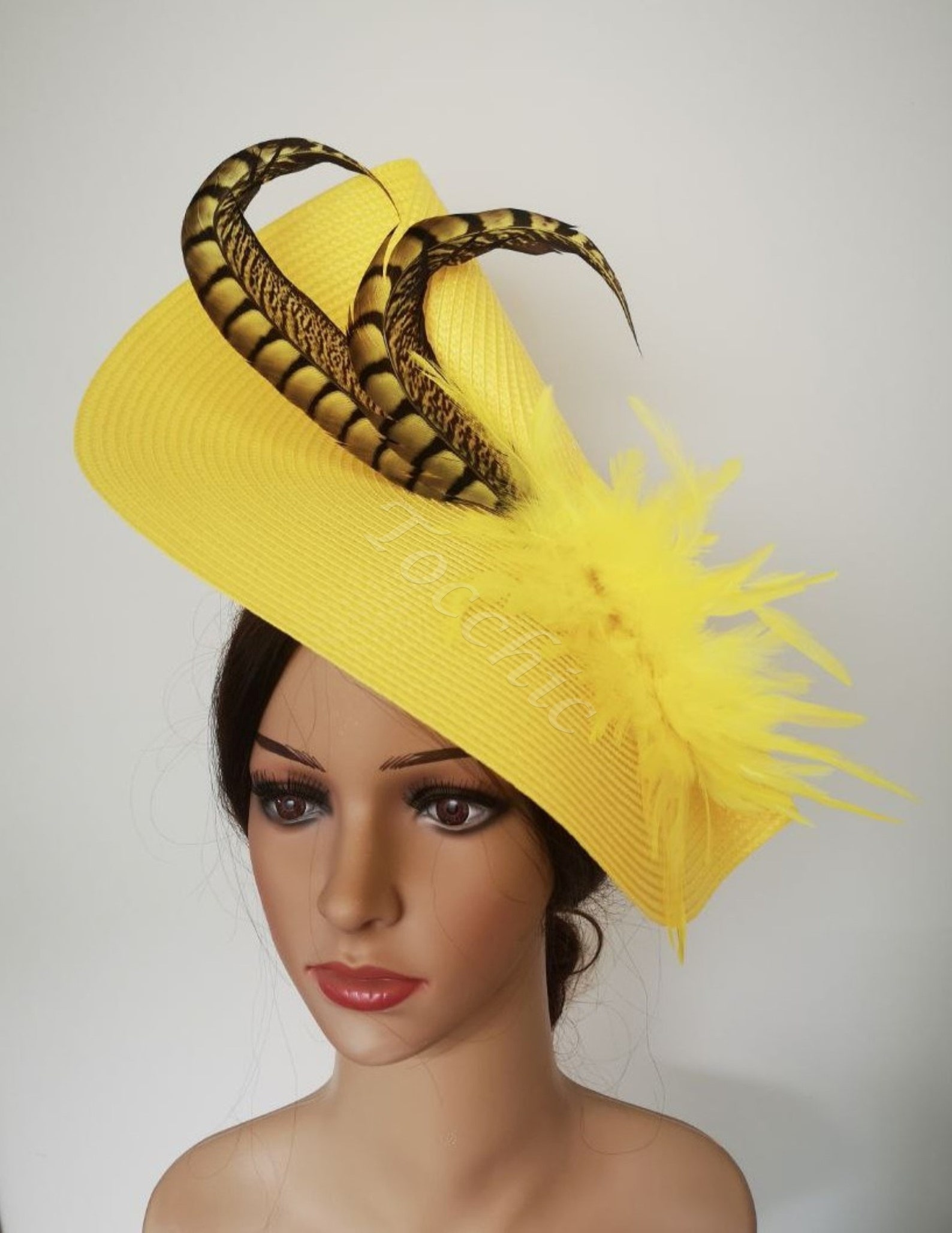 Elegant Yellow Fascinator Big Feathers Hat Yellow Yellow - Etsy