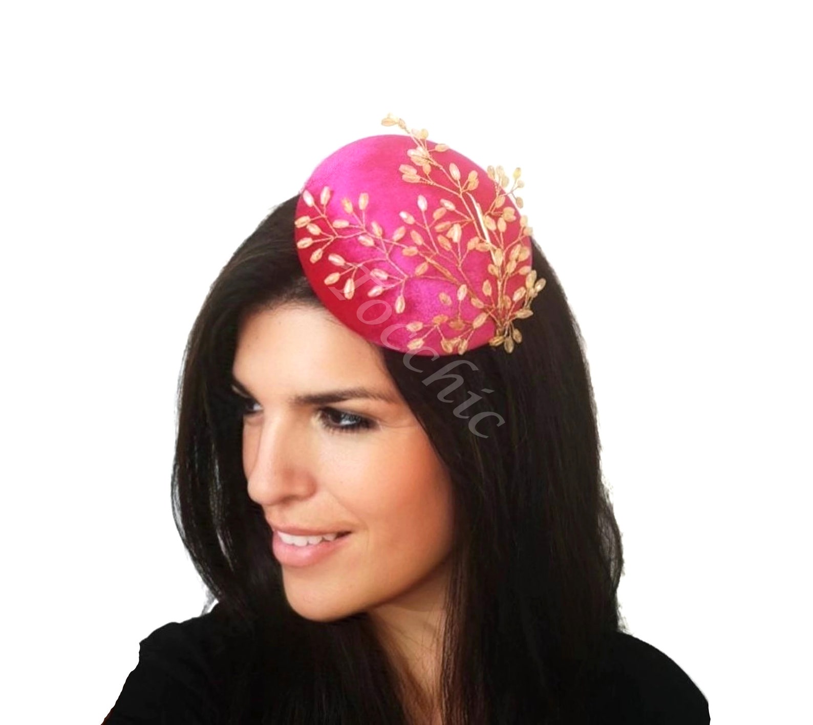 Fuschia Pink and Gold Fascinator Small Velvet Pillbox Hat | Etsy