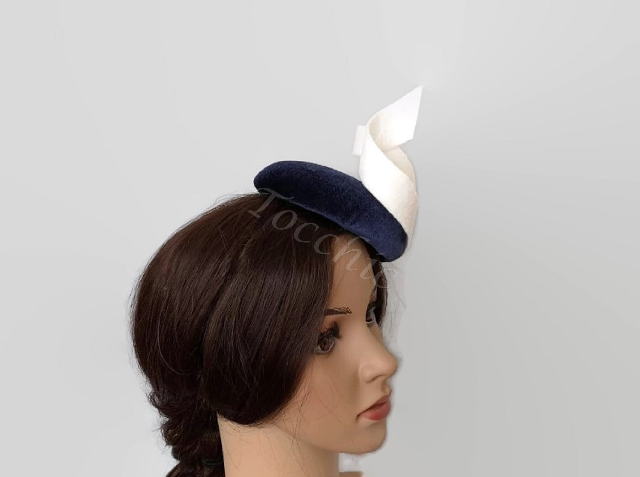Navy Blue and White Velvet Hat Velvet Percher Hat Navy Blue - Etsy