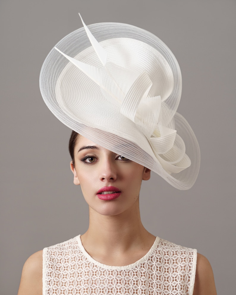 Elegant White Fascinator Hat for Women - Big Bride Veil Wedding Hat ...