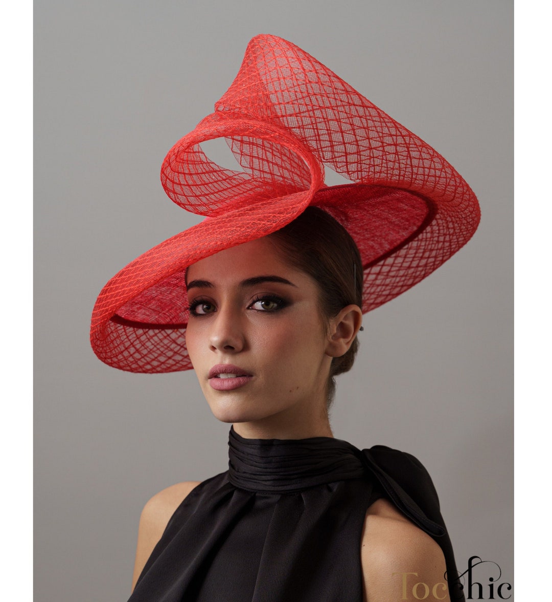 Red Kentucky Derby Hat, Veil Hat Red, Red Ascot Hat, Wedding Hat Red ...