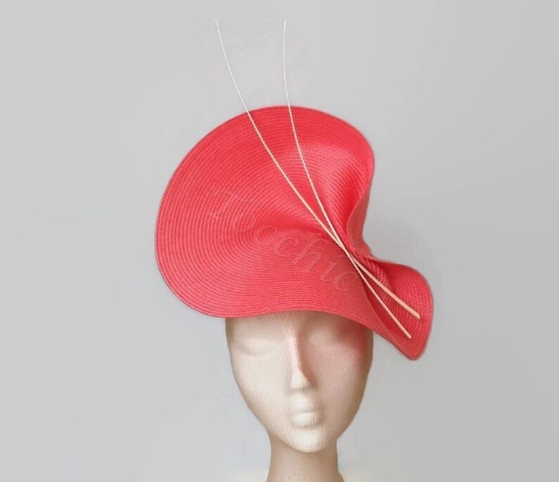 White and Coral Woman Derby Hat Coral Ascot Ladies Hat | Etsy