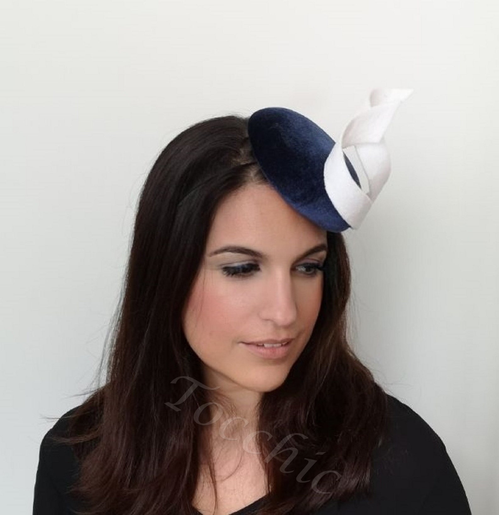 Navy Blue and White Velvet Hat Velvet Percher Hat Navy Blue - Etsy