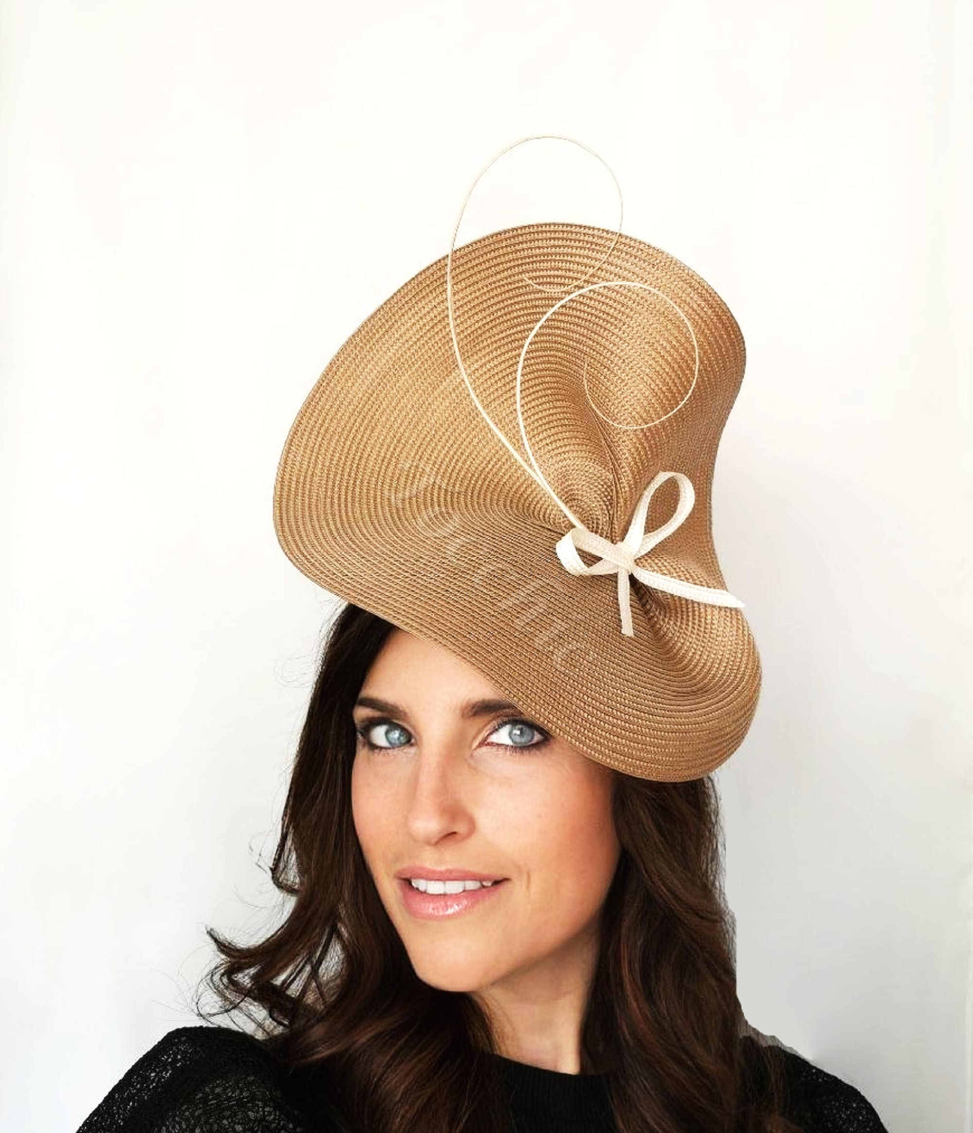 Elegant Woman Wedding Fascinator Hat Beige Camel Derby Saucer - Etsy