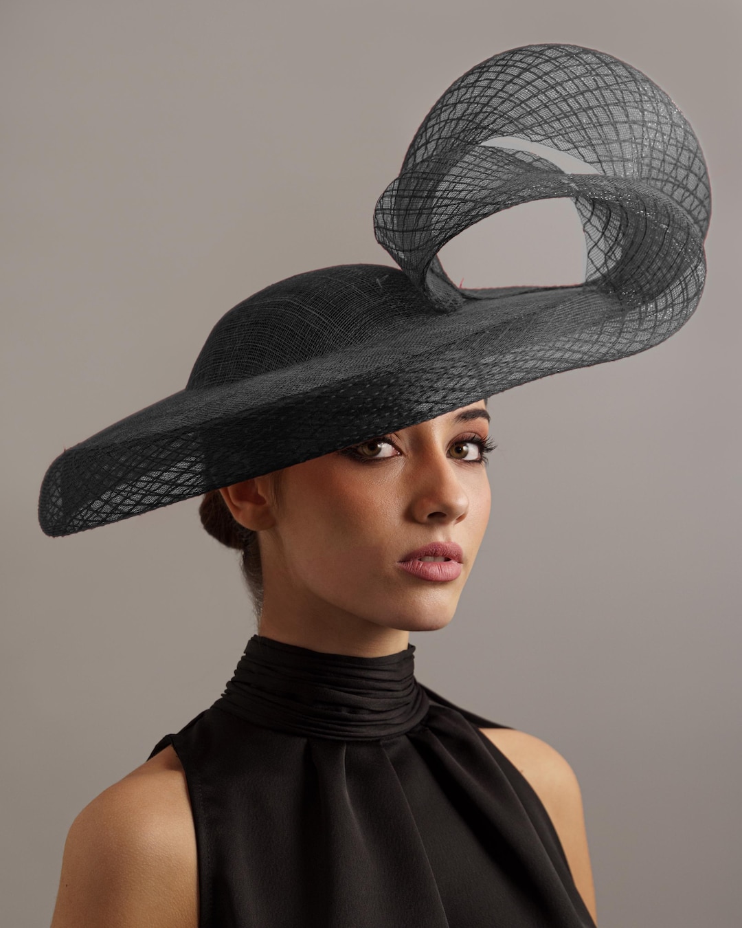 Women Black Royal Ascot Hat - Black Races Hat, Black Derby Hats - Black ...