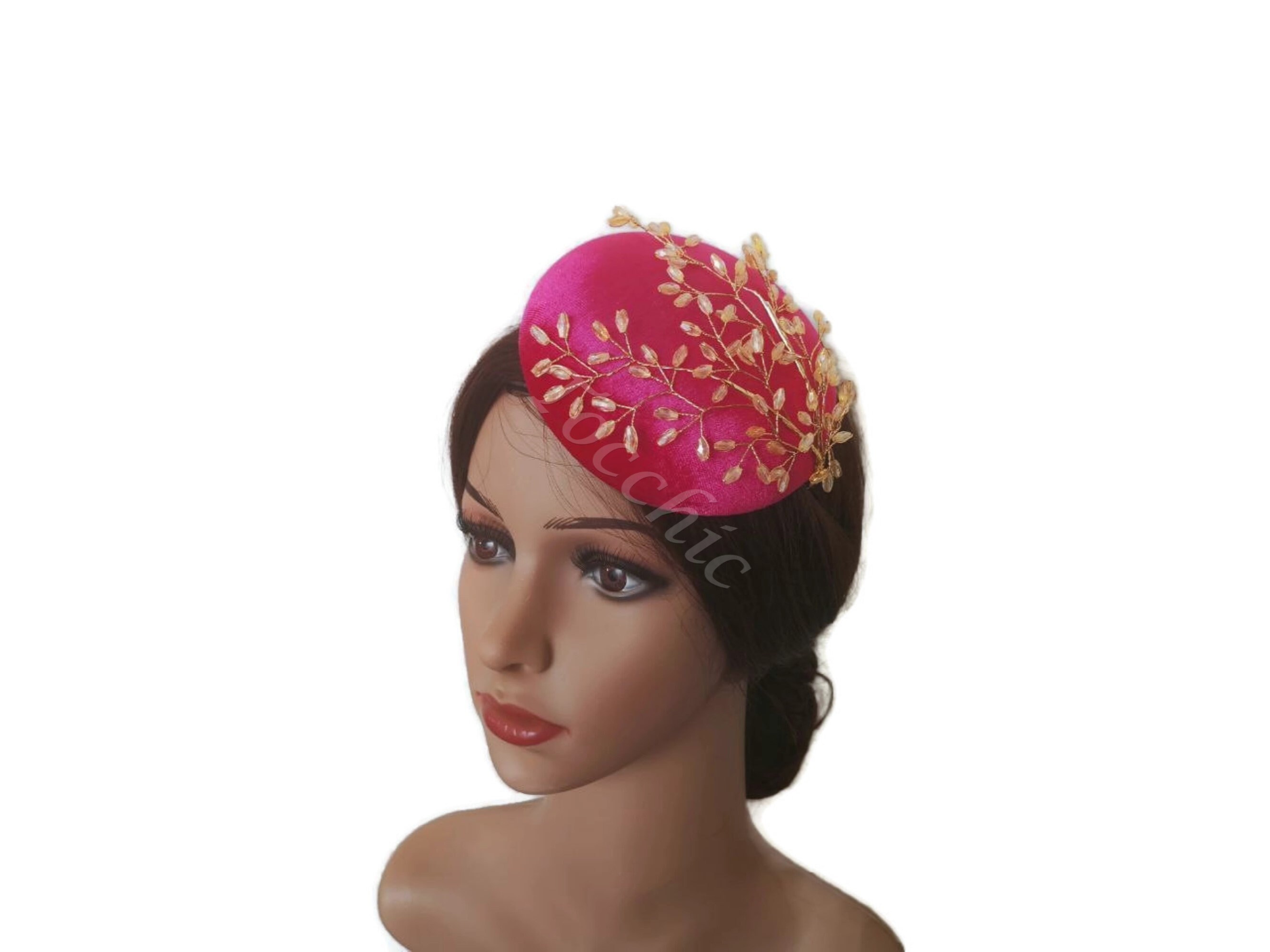 Fuschia Pink and Gold Fascinator Small Velvet Pillbox Hat | Etsy