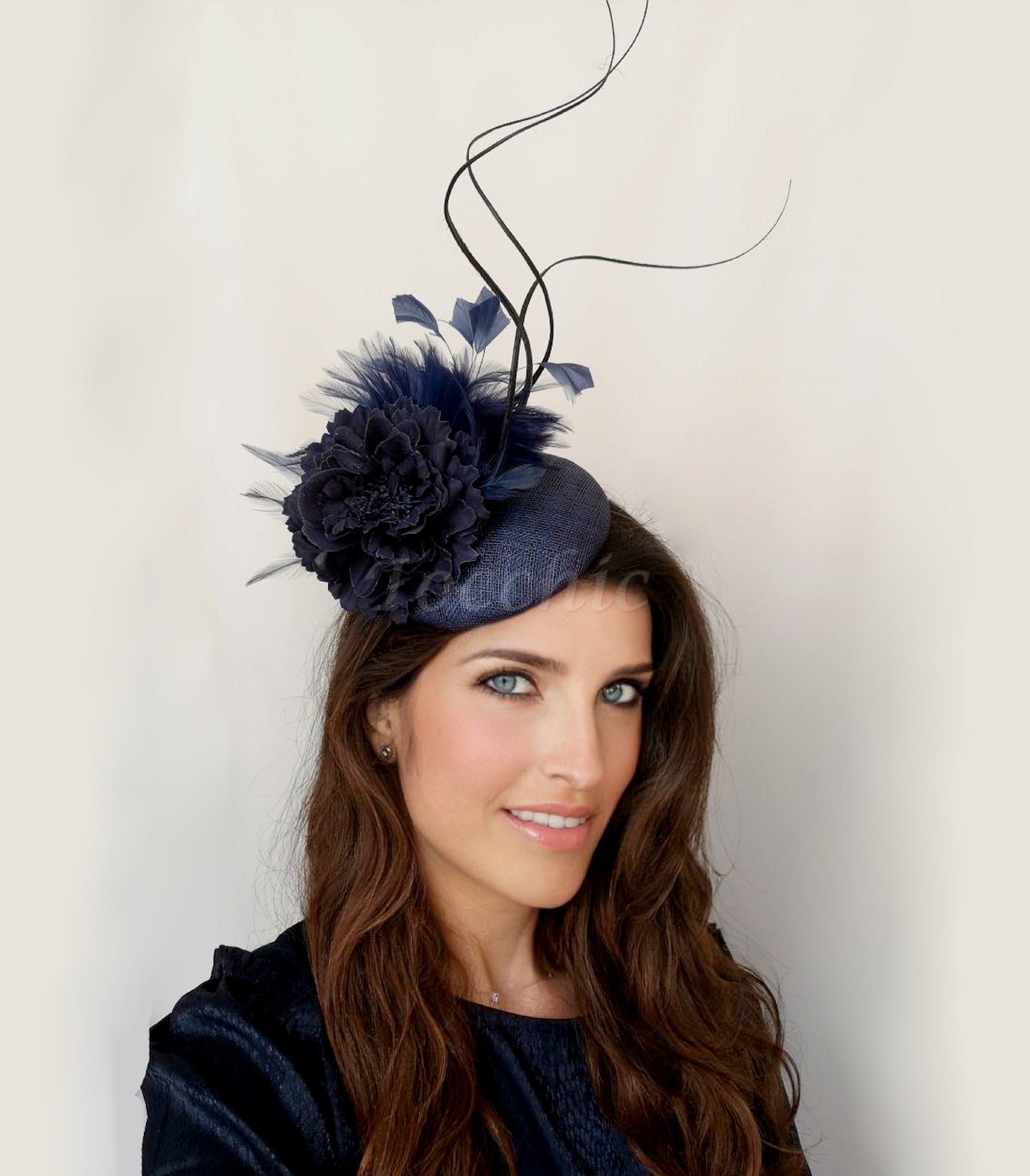 Navy Blue Wedding Fascinator Hat Woman Feathers Derby Hat | Etsy