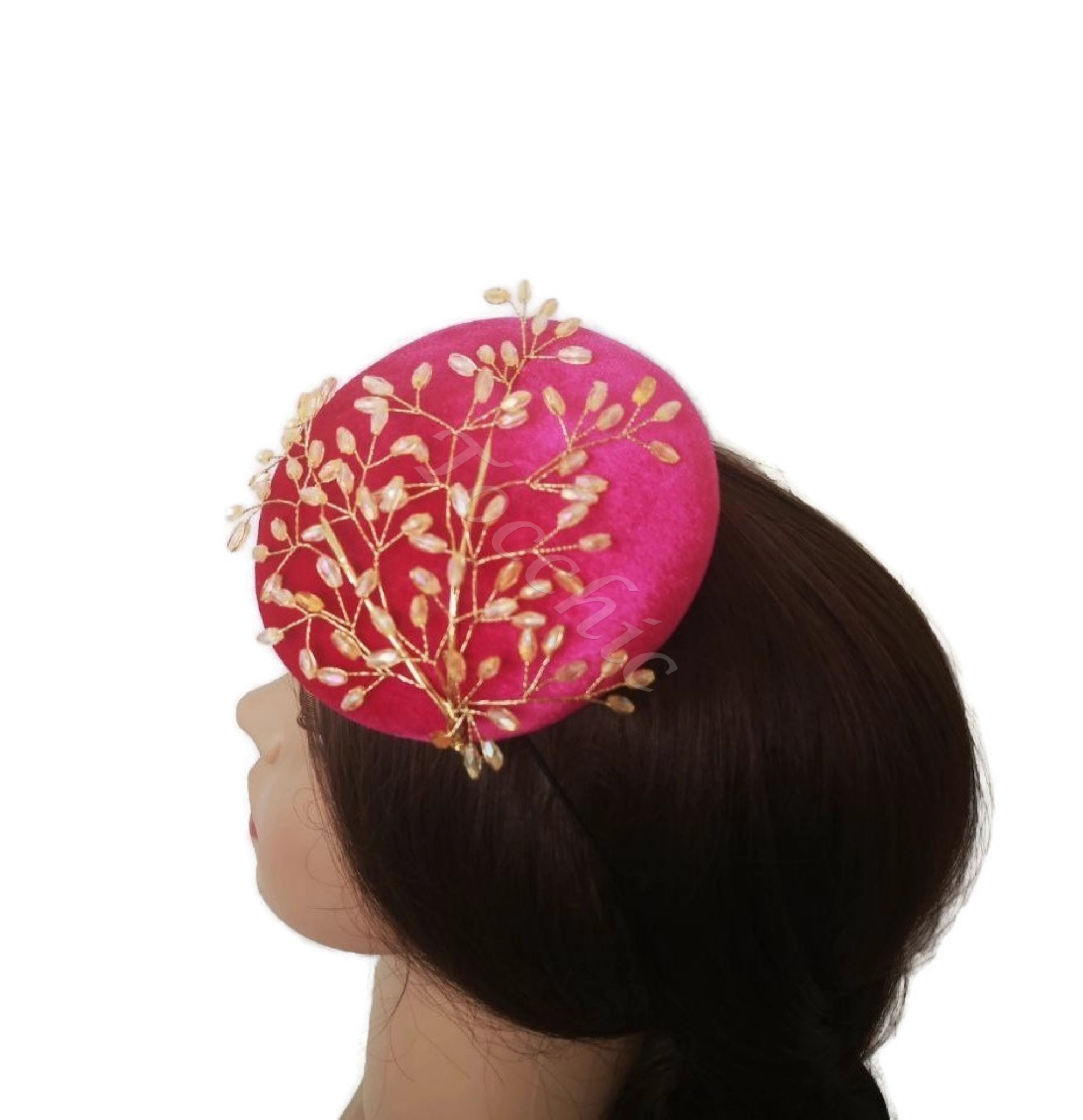 Fuschia Pink and Gold Fascinator Small Velvet Pillbox Hat | Etsy