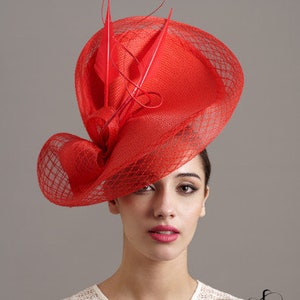 Red Kentucky Derby Hat With Veil for Women, Royal Ascot Fascinator Hat ...