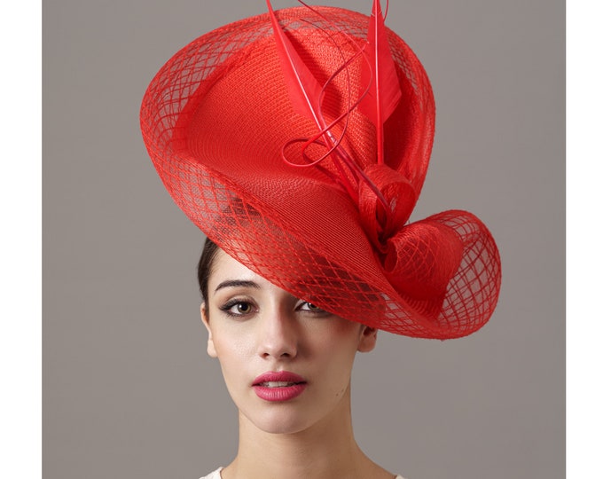 Red Kentucky Derby Hat With Veil for Women, Royal Ascot Fascinator Hat ...